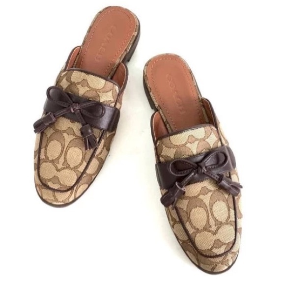 Coach | Shoes | Coach Stassi Signature Brown Logo Canvas Slides Loafers ...